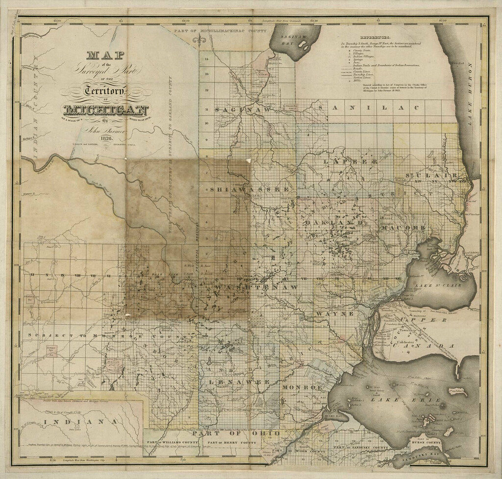 Framed Vintage Map of the surveyed part of the territory of Michigan o ...