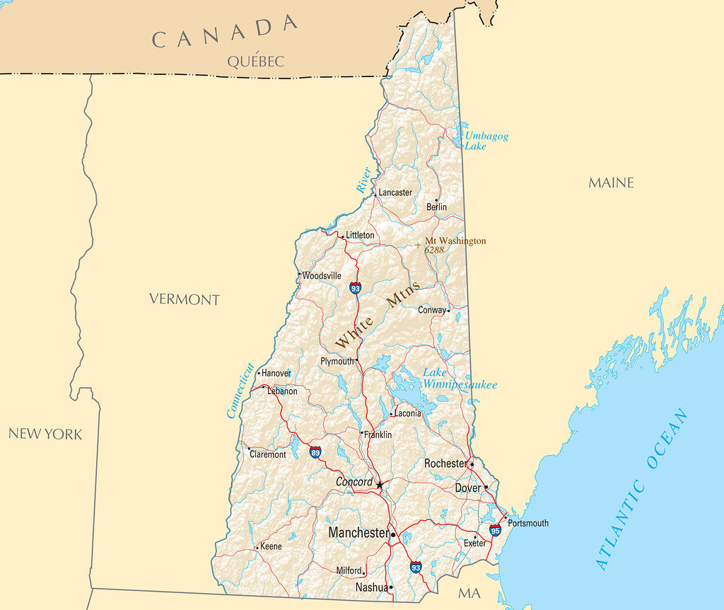 Map of New Hampshire NH - Reference Map – wallmapsforsale