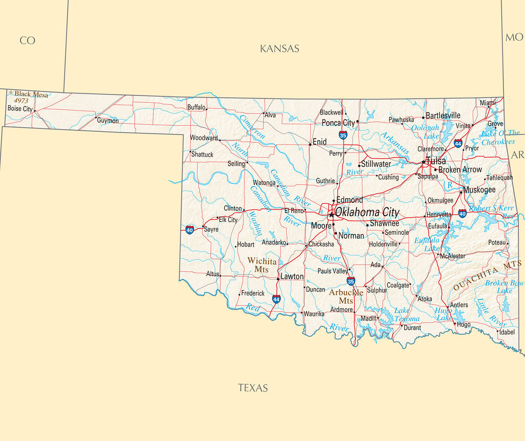 Framed Map of Oklahoma OK - Reference Map – wallmapsforsale