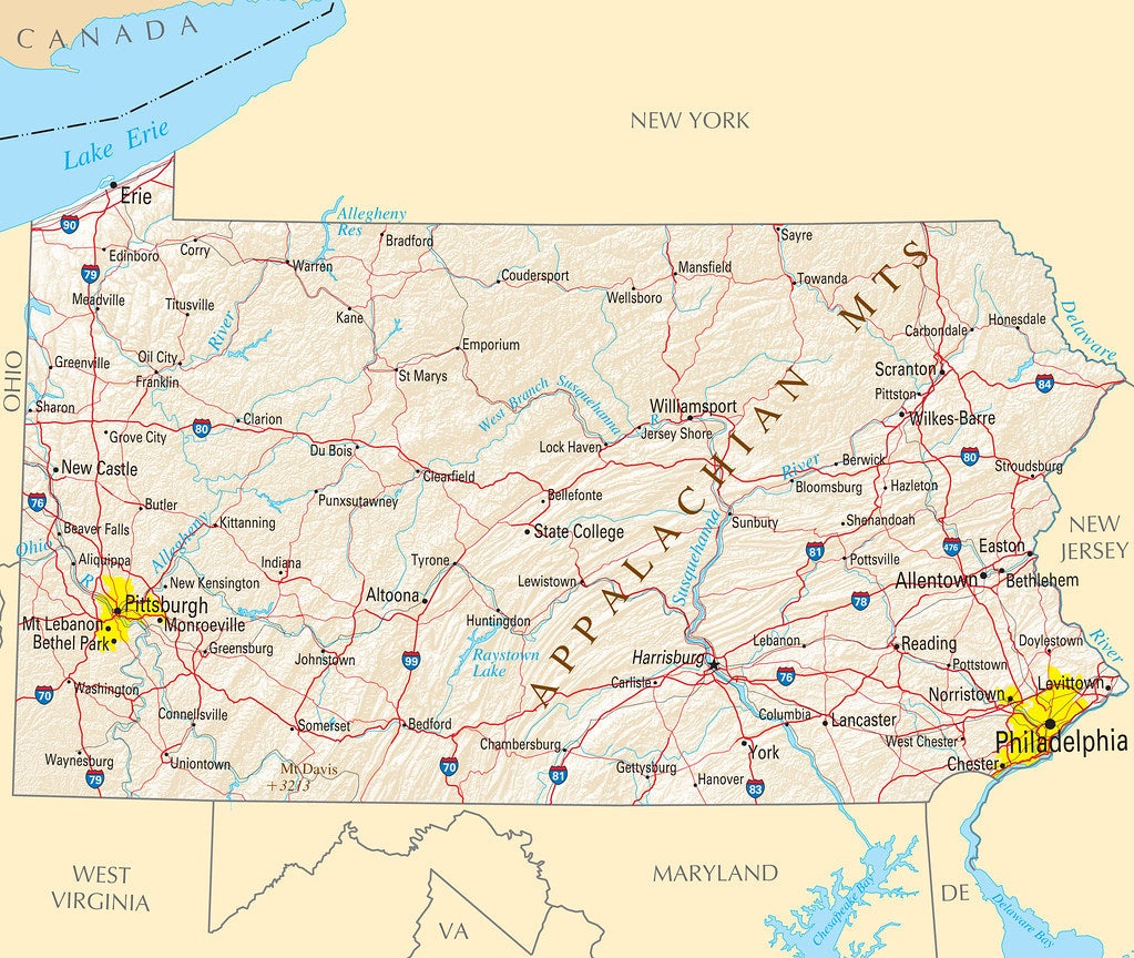 Map of Pennsylvania PA - Reference Map – wallmapsforsale