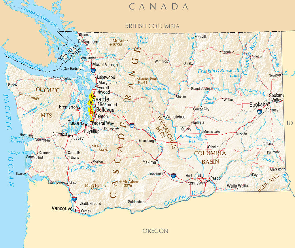 Map of Washington WA - Reference Map – wallmapsforsale