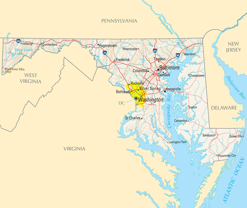 Map of Maryland MD - Reference Map – wallmapsforsale