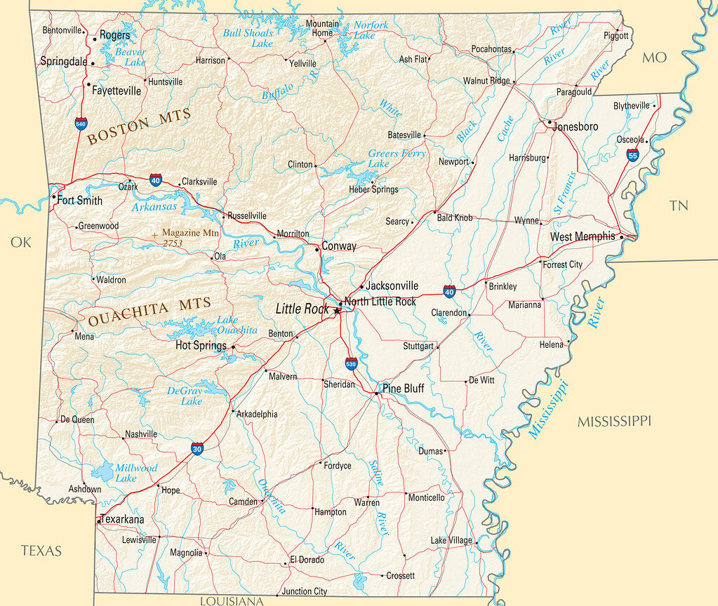 Map of Arkansas AR - Reference Map Framed Dry Erase Map – wallmapsforsale