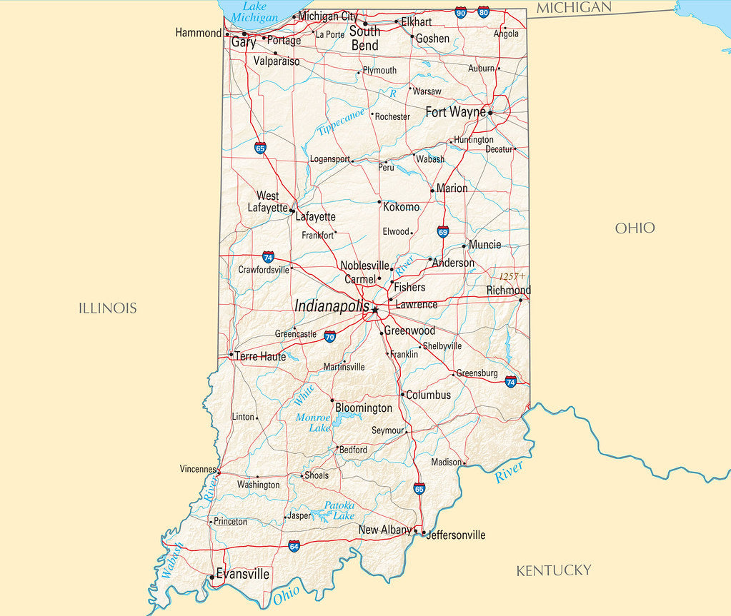 Map of Indiana IN - Reference Map Framed Dry Erase Map – wallmapsforsale