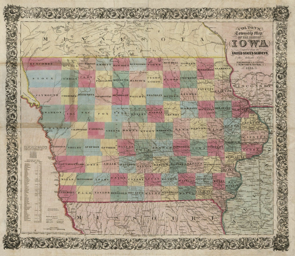 Vintage Map of township map of the State of Iowa, 1851 – wallmapsforsale