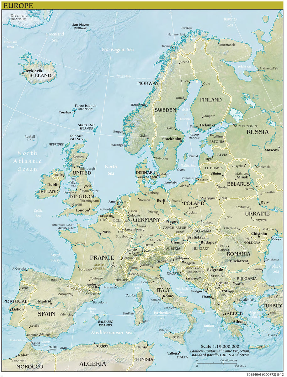 Framed Europe Map - Physical – wallmapsforsale